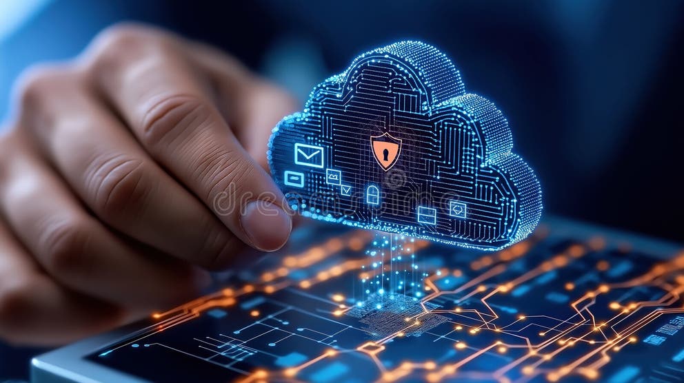 Cloud Computing Security Concept with Digital Technology Stock Illustration - Illustration of ...