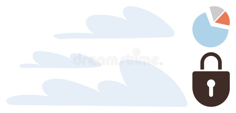 Cloud Computing Security and Data Analysis Concept with Abstract Clouds, Pie Chart, and Lock ...