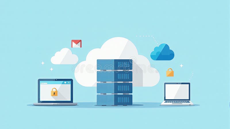 Cloud Computing, Security and Data Storage Stock Illustration - Illustration of servers, vector ...