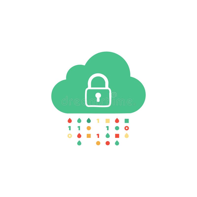 Cloud Computing Security with Lock Icon and Digital Data Rain Vector Illustration for Technology ...