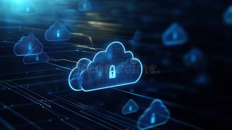 Cloud Computing Security. Cloud with Padlock Icon on Dark Background ...