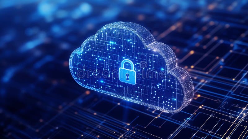 Cloud Computing Security. Cloud with Padlock Icon on Dark Background Stock Photo - Image of safe ...