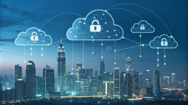 Cloud Computing Security Protecting Data in Smart City at Night Stock ...