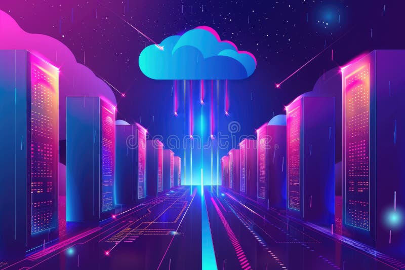 Cloud Computing Server Abstract Datacenter Cloud Network System Stock Illustration
