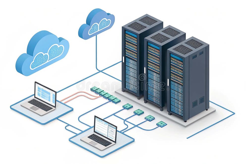 Cloud Computing Server â€ Digital Network and Data Storage Concept on White Background Stock ...