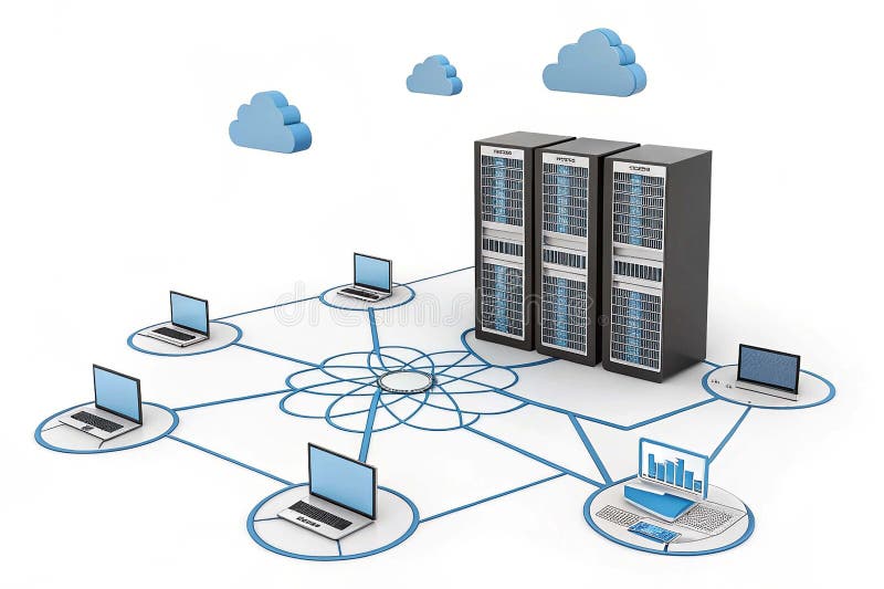 Cloud Computing Server â€ Digital Network And Data Storage Concept On White Background Stock