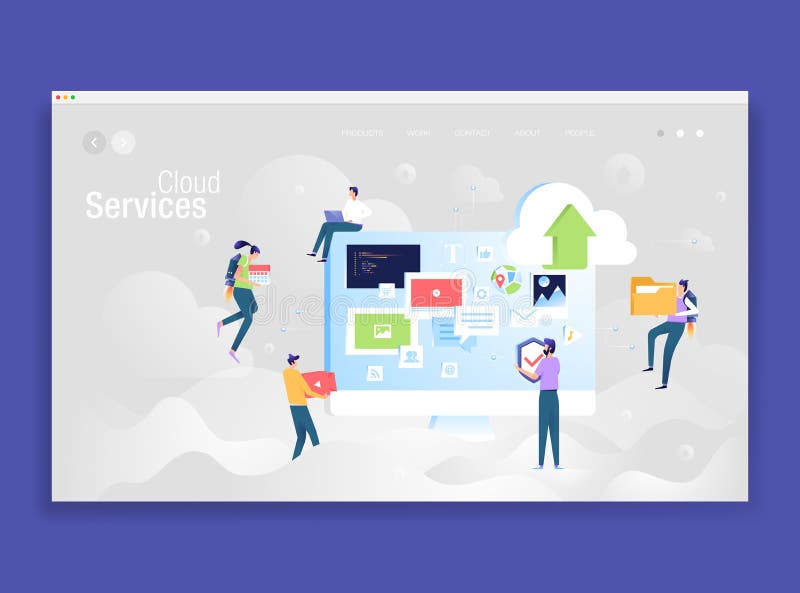 Cloud Computing Service, Group of People Working Together Stock Vector ...