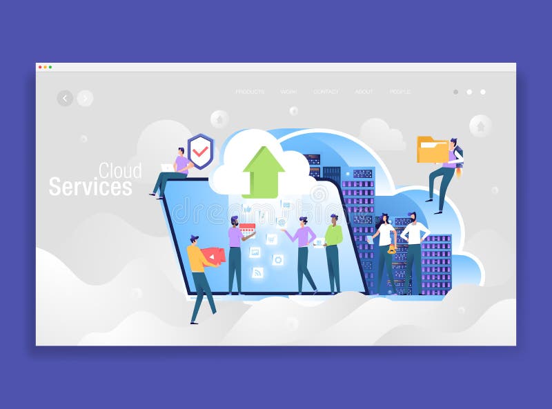 Cloud Computing Service, Group of People Working Together Stock Vector - Illustration of ...