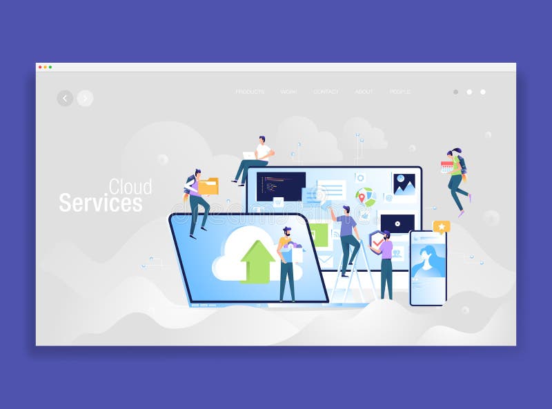 Cloud Computing Service, Group of People Working Together Stock Vector ...