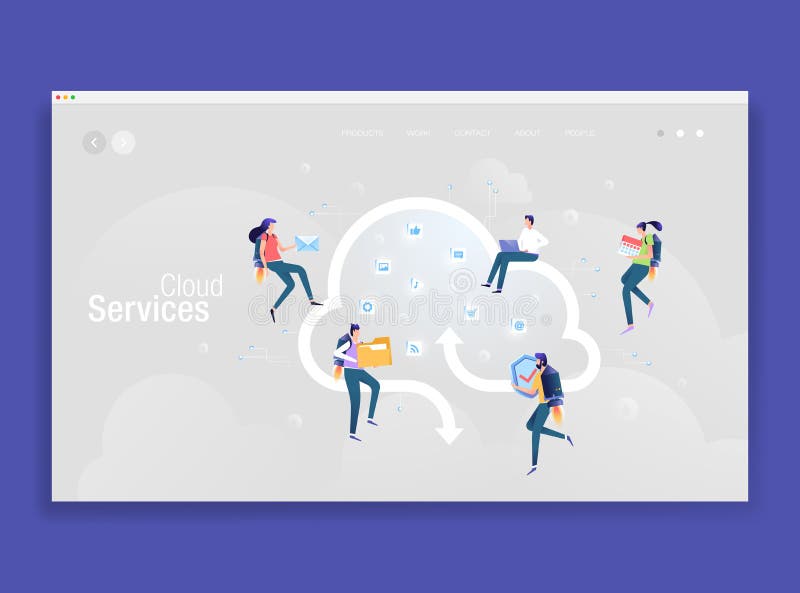 Cloud Computing Service, Group of People Working Together Stock Vector ...