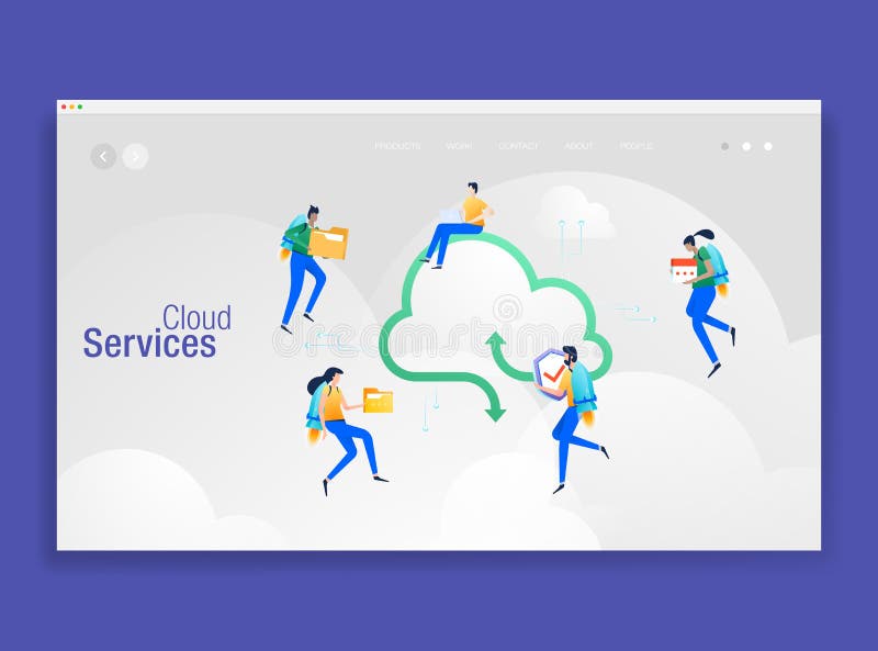 Cloud Computing Service, Group of People Working Together Stock Vector ...