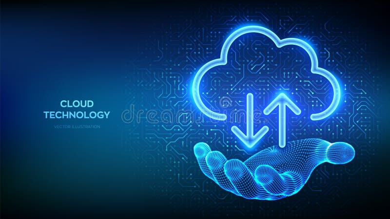 Cloud Computing Service. Cloud Icon in Wireframe Hand. Secure Cloud ...