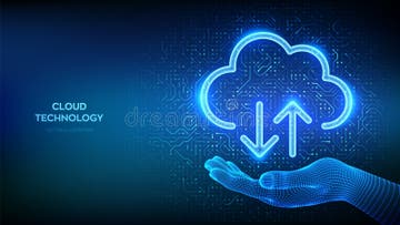 Cloud Computing Service. Cloud Icon in Wireframe Hand. Secure Cloud ...