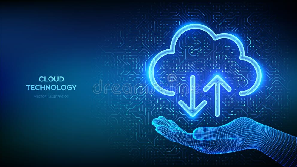 Cloud Computing Service. Cloud Icon in Wireframe Hand. Secure Cloud ...