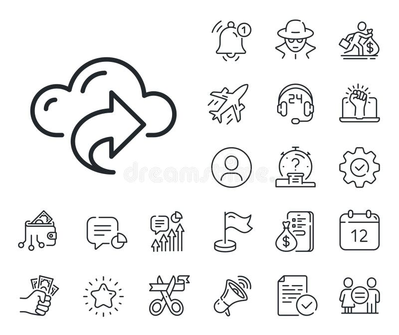 Cloud Computing Share Line Icon. Internet Data Storage Sign. Salaryman ...