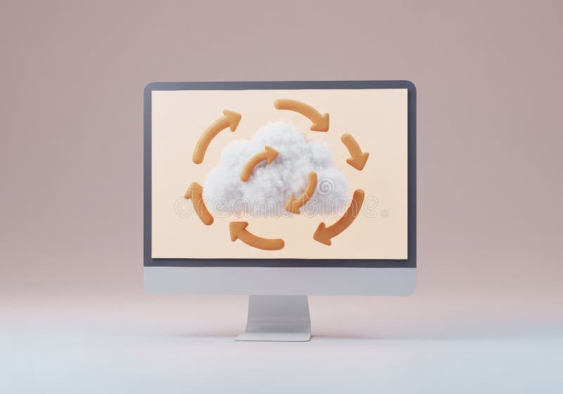 Cloud Computing Shown on Computer Screen with Arrows Stock Illustration ...
