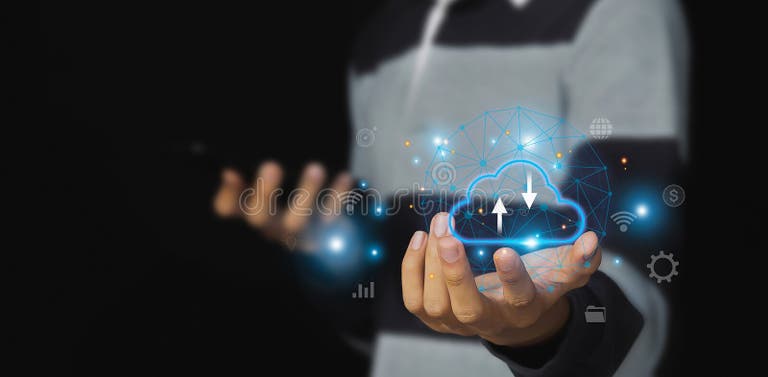 Cloud Computing Shown in Hand Cloud Technology Data Storage, Data Transfer, Network Stock Photo ...
