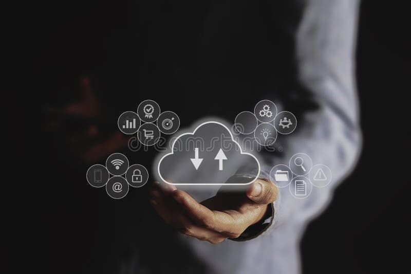 Cloud Computing Shown in Hand Cloud Technology Data Storage, Data Transfer, Network and Internet ...