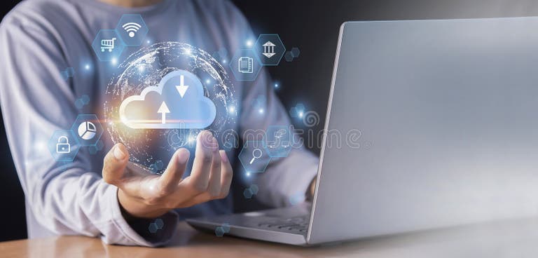 Cloud Computing Shown in Hand Cloud Technology Data Storage, Data Transfer, Network and Internet ...