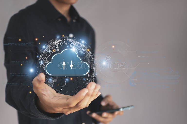 Cloud Computing Shown in Hand Cloud Technology Data Storage, Data Transfer, Network and Internet ...