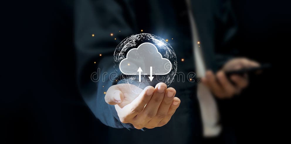 Cloud Computing Shown in Hand Cloud Technology Data Storage, Data Transfer, Network and Internet ...