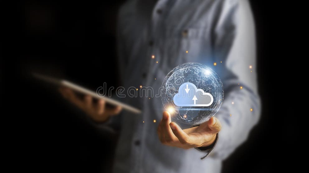 Cloud Computing Shown in Hand Cloud Technology Data Storage, Data Transfer, Network and Internet ...