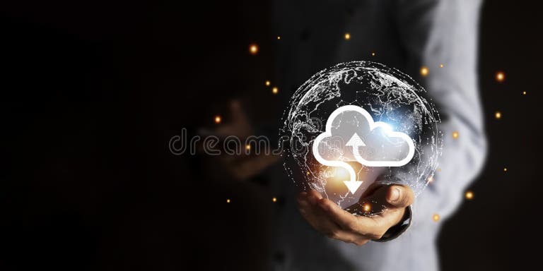 Cloud Computing Shown in Hand Cloud Technology Data Storage, Data Transfer, Network and Internet ...