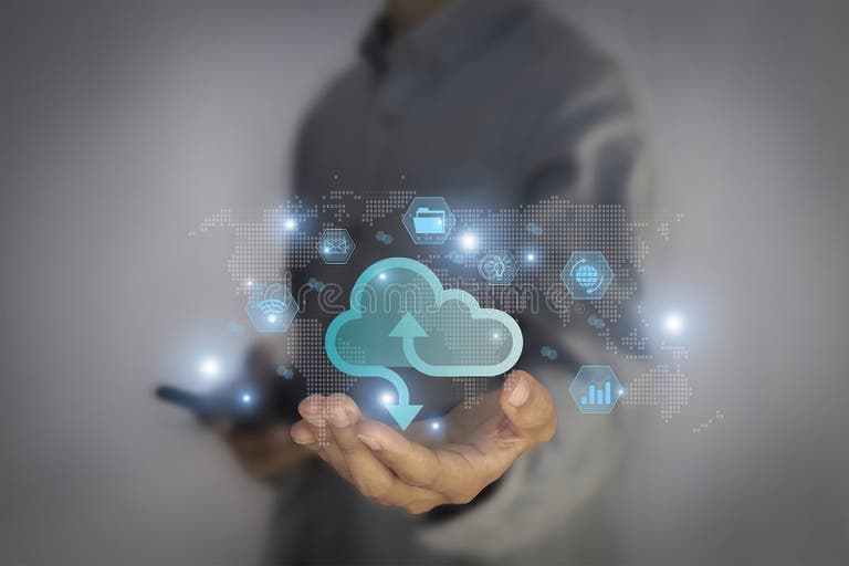 Cloud Computing Shown in Hand Cloud Technology Data Storage, Data Transfer, Network and Internet ...