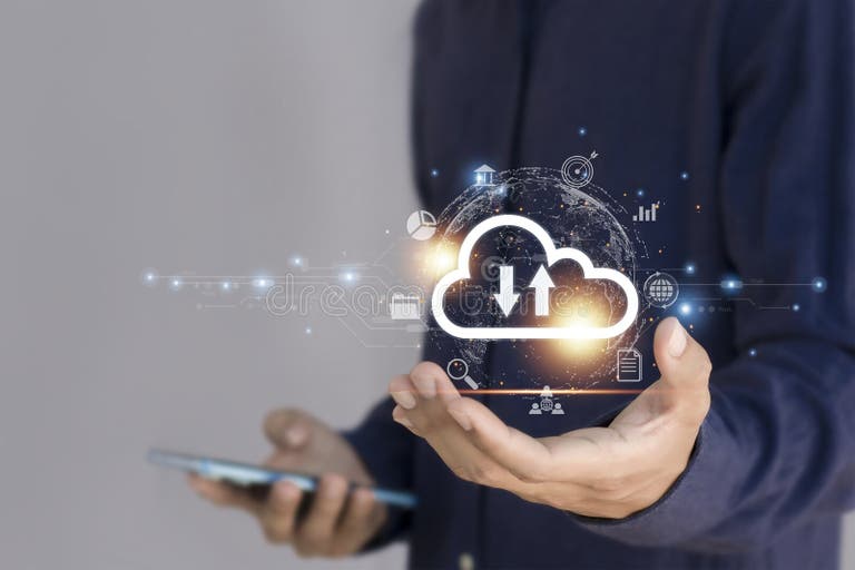 Cloud Computing Shown in Hand Cloud Technology Data Storage, Data Transfer, Network and Internet ...