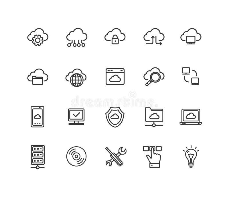 Cloud Computing Sign Thin Line Icon Set. Vector Stock Vector ...