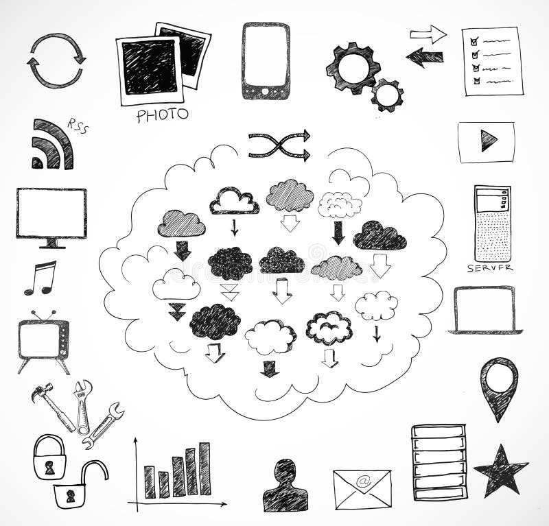 Cloud computing sketch stock vector. Illustration of chatter - 58625388