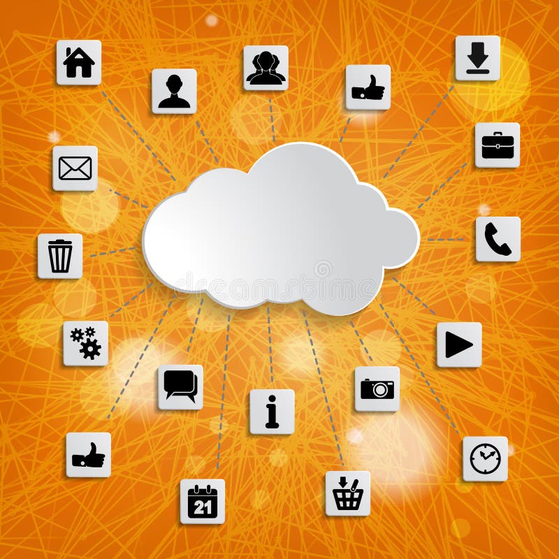 Cloud Computing with Social Networks Icons on the Orang Stock Vector ...