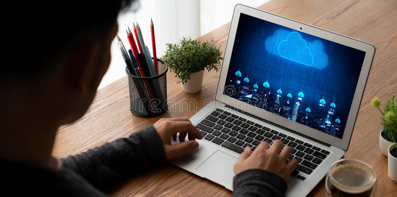 Cloud Computing Software for Modish Remote Work Stock Image - Image of ...