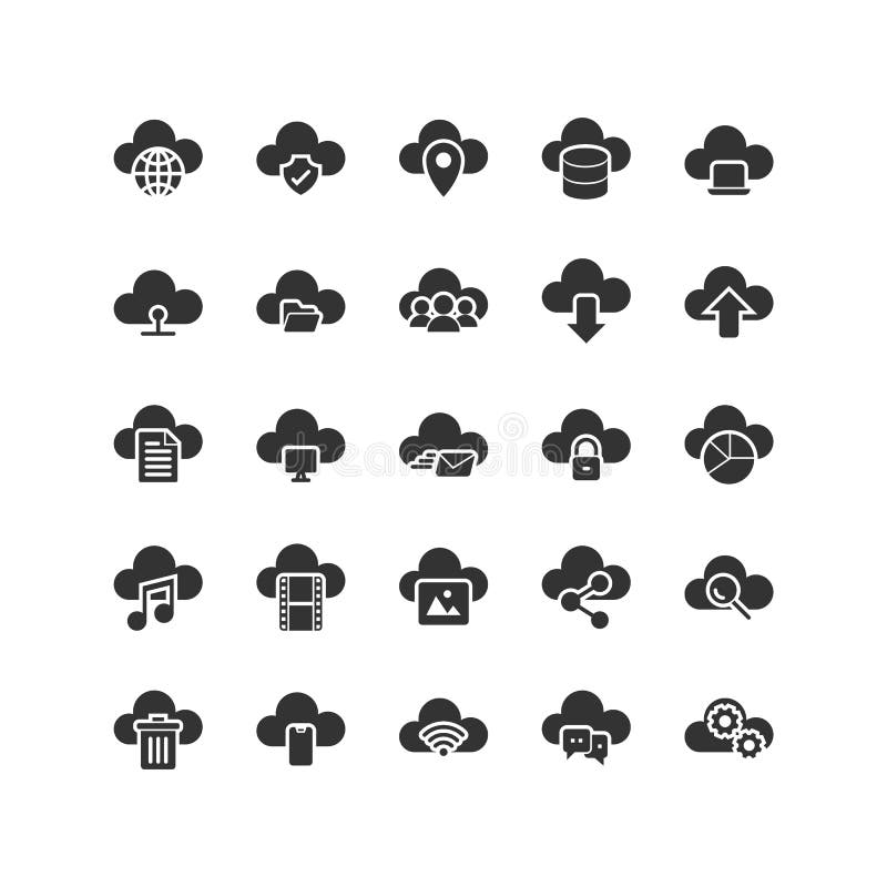 Cloud Computing Solid Icon Set. Stock Vector - Illustration of message, analytics: 164433963
