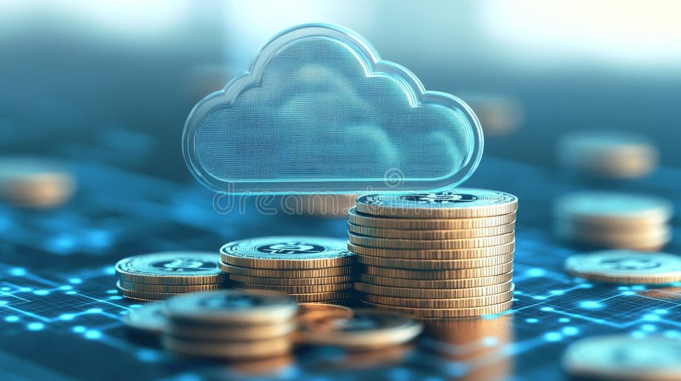 In Cloud Computing, Stacks of Coins with a Cloud Icon Symbolize Cost Management and Budgeting ...