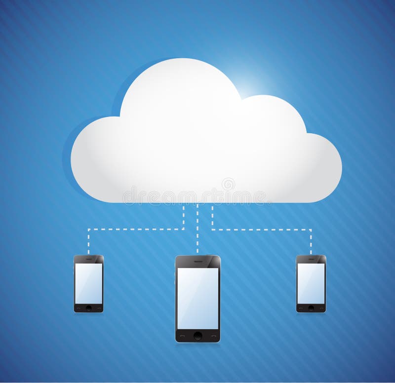 Cloud Computing Storage Connected To Phones. Stock Illustration ...