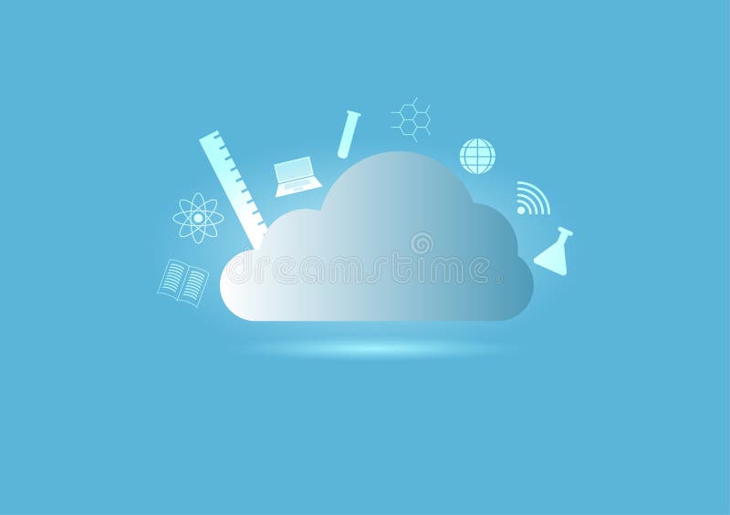 Cloud Computing Storage and Education. Blue Gradian Cloud with Study ...