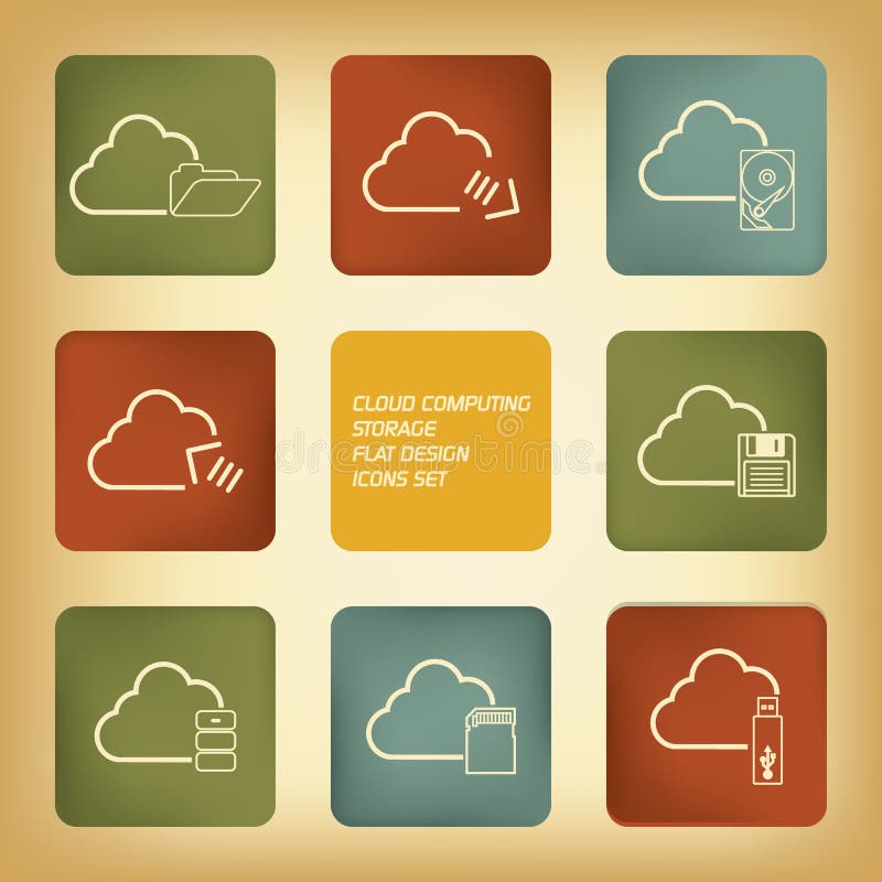 Cloud Computing Storage Icons Set Stock Vector - Illustration of flash ...