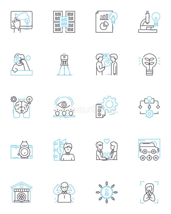 Cloud Computing and Storage Linear Icons Set. Virtualization, Scalability, Agility, Flexibility ...