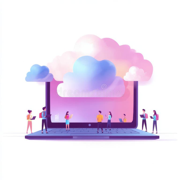 Cloud Computing Students Laptop Technology Digital Learning Online Education Network Isolated on ...