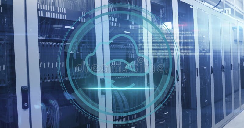 Cloud Computing Symbol Animation Over Server Racks In Data Center Stock Footage Video Of