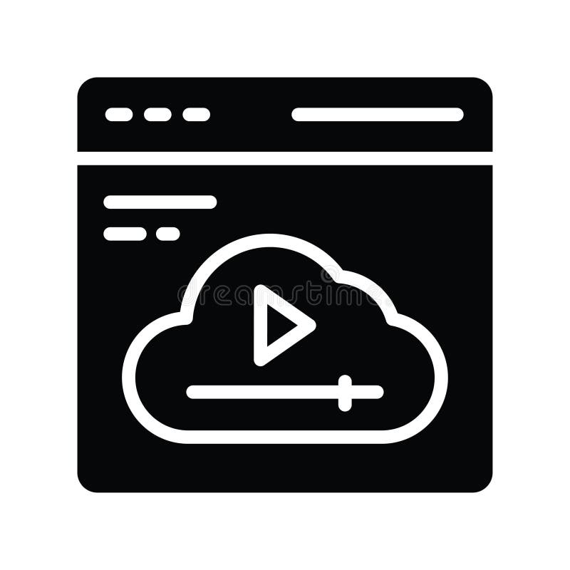 Cloud Video Vector Solid Icon Design Illustration. Cloud Computing Symbol on White Background ...