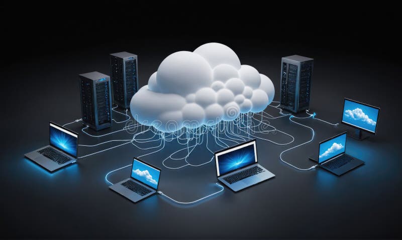 A Cloud Computing System with Servers and Laptops Connected To the ...