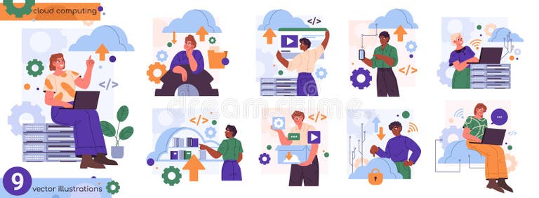 Cloud Computing Systems for Administrators at Work Stock Vector ...
