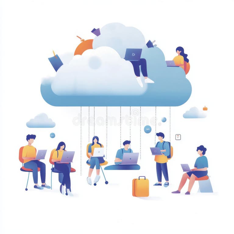 Cloud Computing Teamwork Collaboration Digital Workplace Isolated on ...