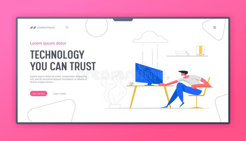 Cloud Computing Technologies Concept Banner. Man Character Working with ...