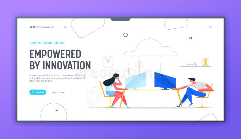 Cloud Computing Technologies Concept Banner. Man and Woman Characters ...