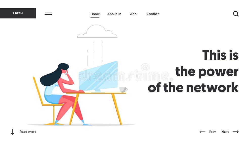 Cloud Computing Technologies Concept Landing Page. Woman Character Working with Computer Using ...
