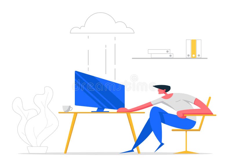 Cloud Computing Technologies Concept. Man Character Working with ...