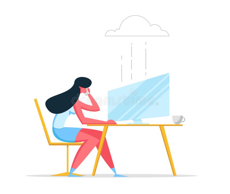 Cloud Computing Technologies Concept. Man Character Working with Computer Using Wireless ...